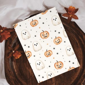 Halloween Ghost and Pumpkin Seamless Pattern, Cute Watercolor Ghosts ...