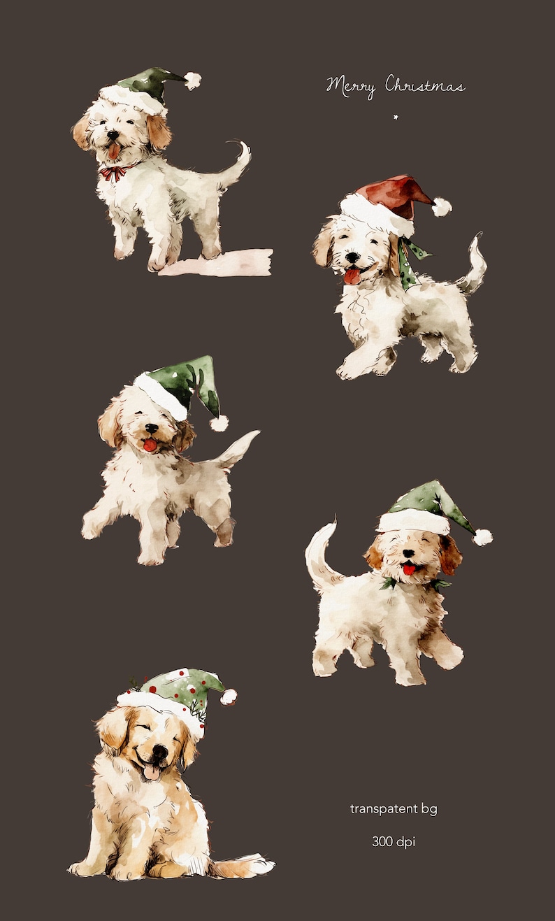Cute Dog Watercolor Clipart, Christmas Dog Clipart, Puppy Clipart ...