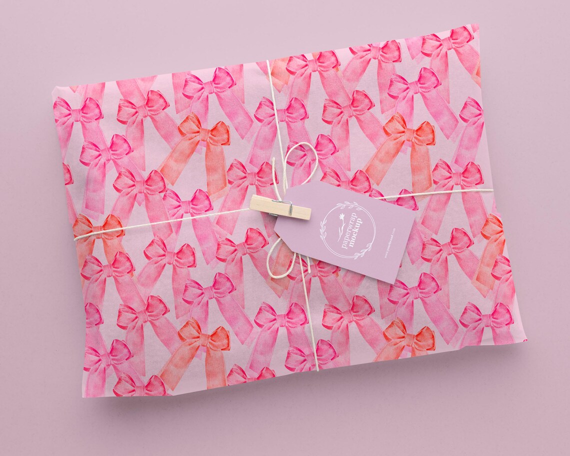 Pink Bows Seamless Pattern, Watercolor Ribbon Digital Paper, Cute Pink ...