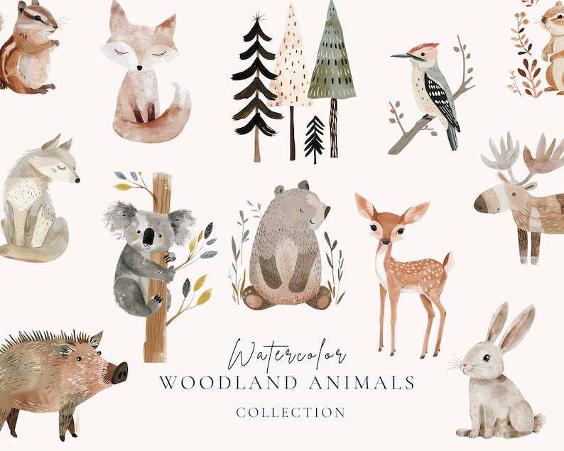Watercolor Woodland Animals Clipart, Forest Friends Clip Art, Cute Fall ...