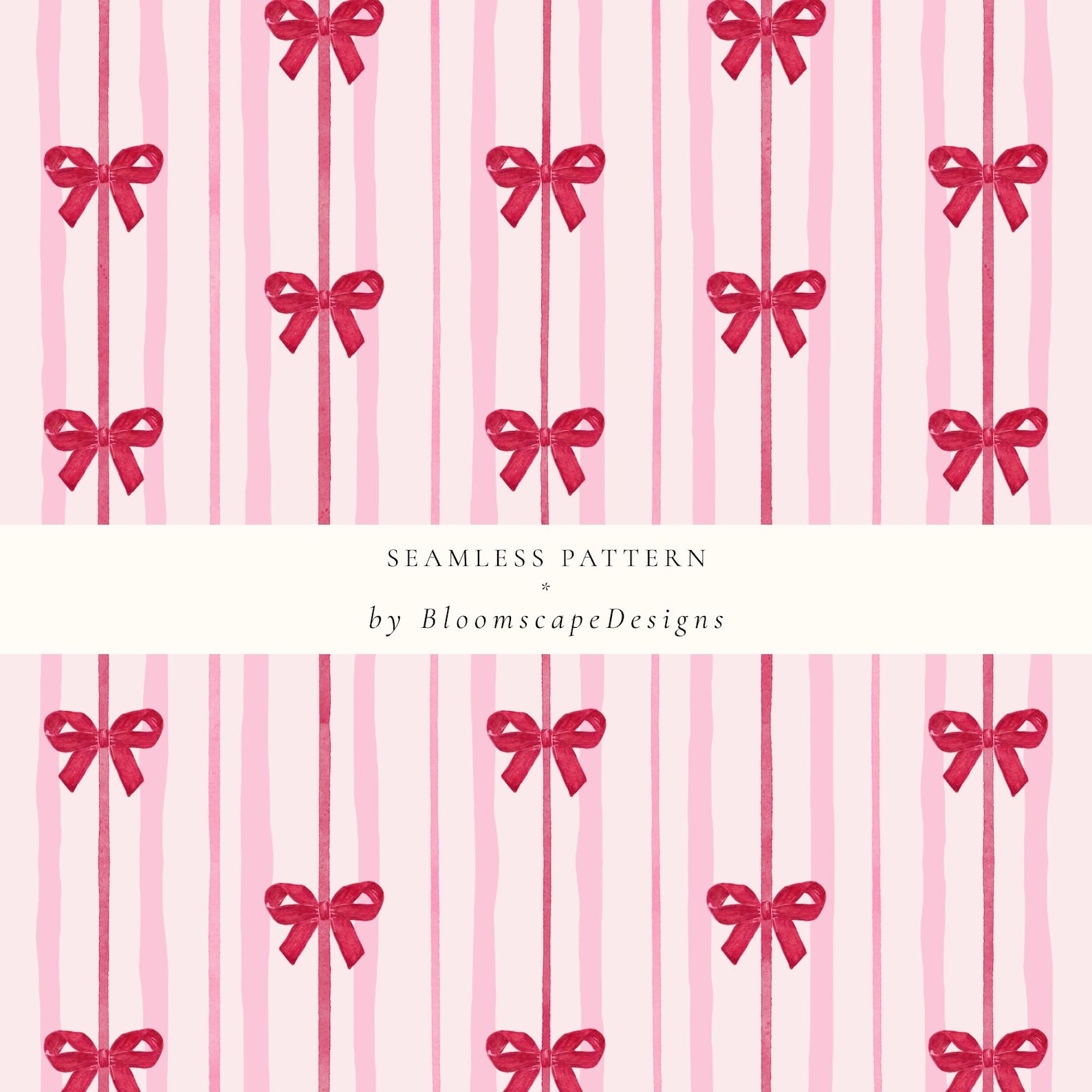 Pink and Red Bow Stripe Seamless Pattern, Valentine’s Day Digital Paper ...