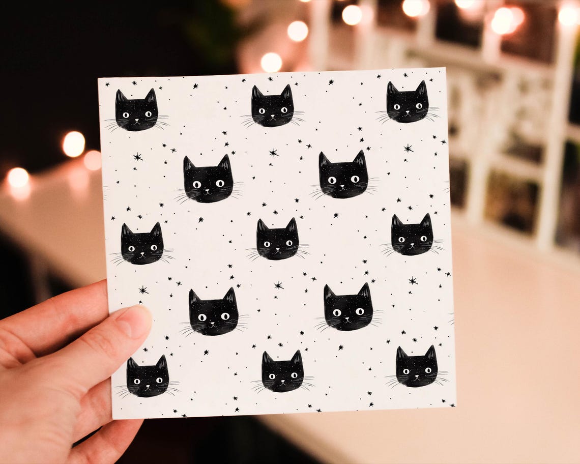 Cute Black Cat Halloween Pattern, Spooky Black Cat Digital Paper ...