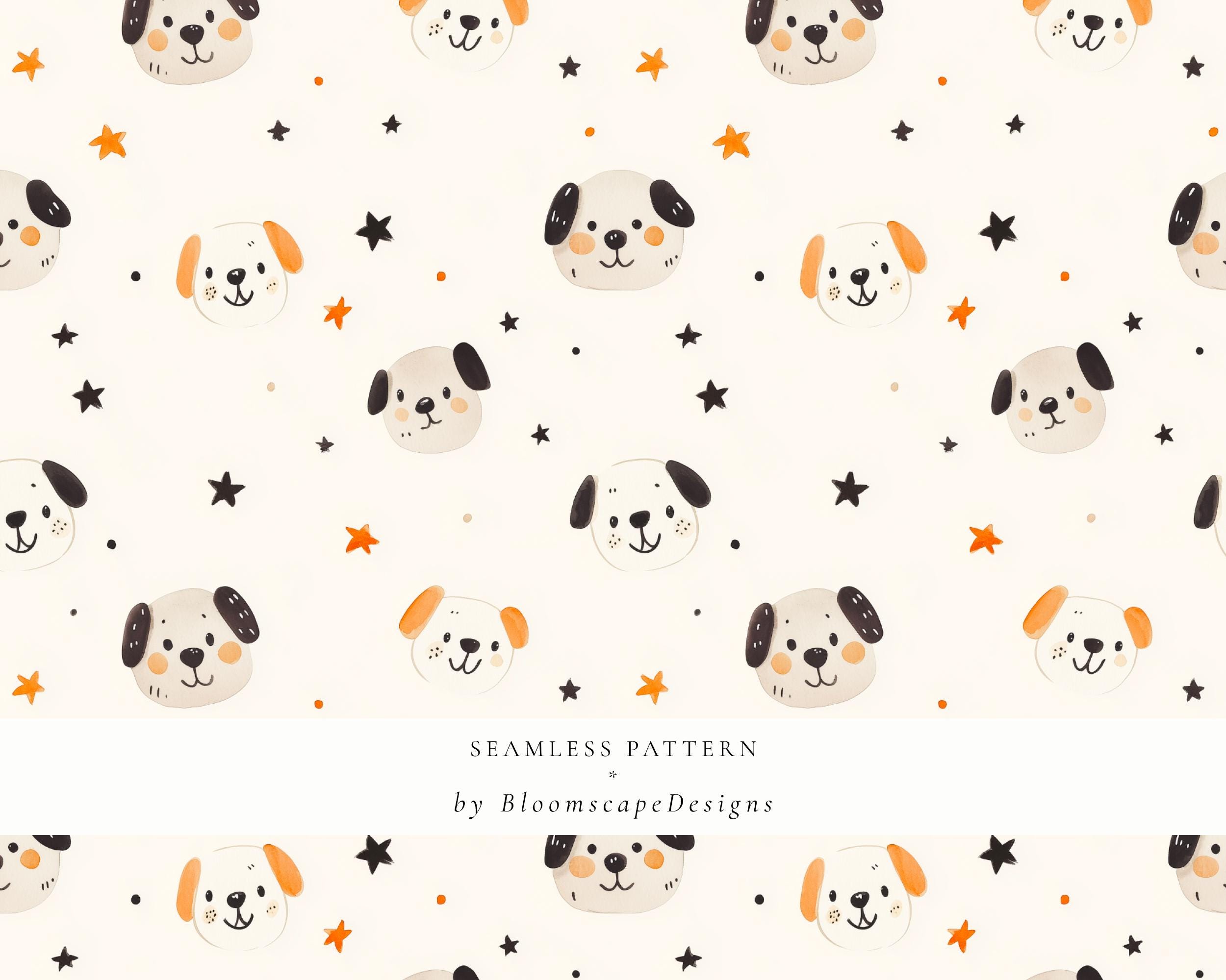 Cute Watercolor Dogs Seamless Pattern, Pet Portrait Repeat Design, Dog ...