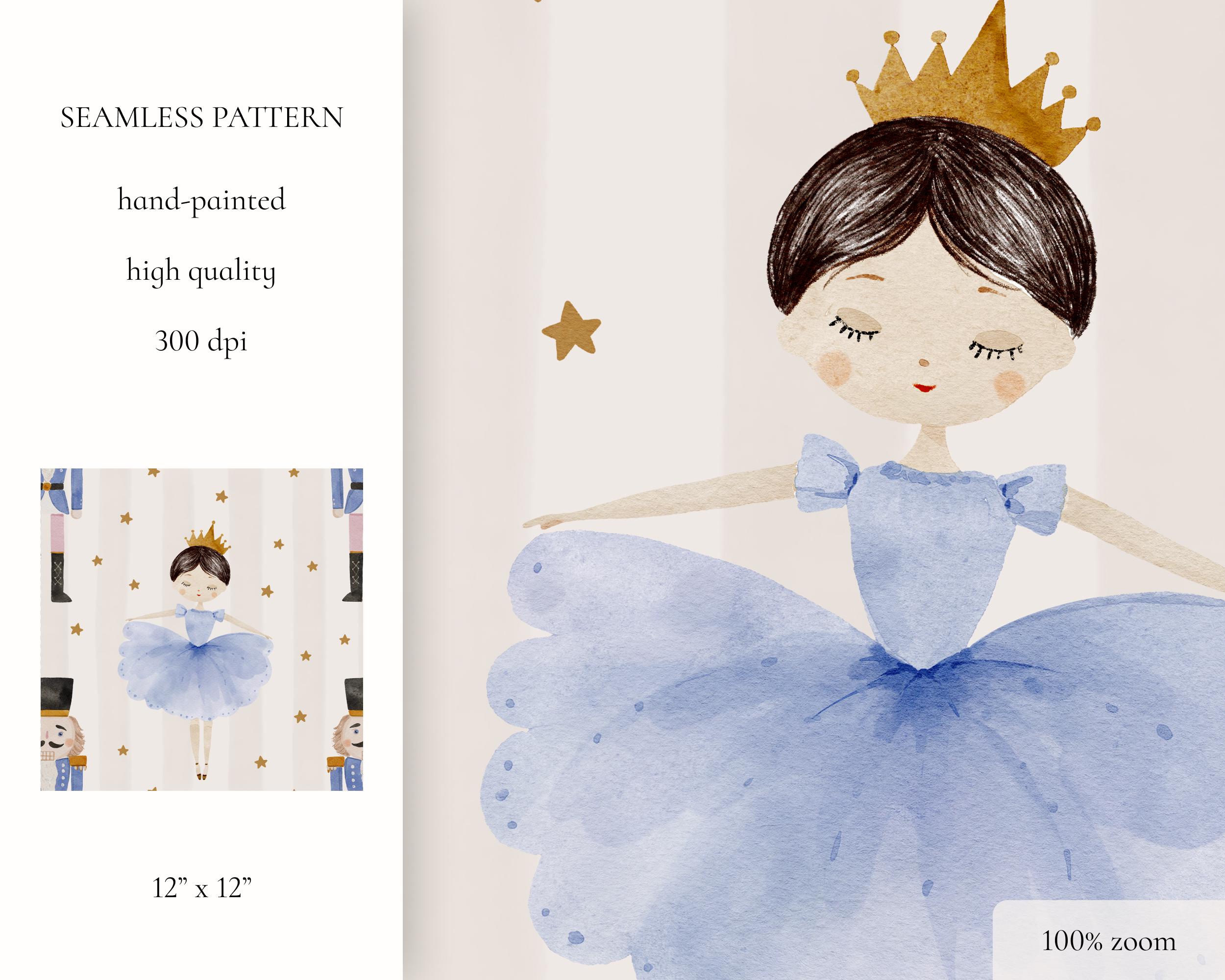 Nutcracker Ballet Christmas Seamless Pattern, Hand-painted Watercolor ...