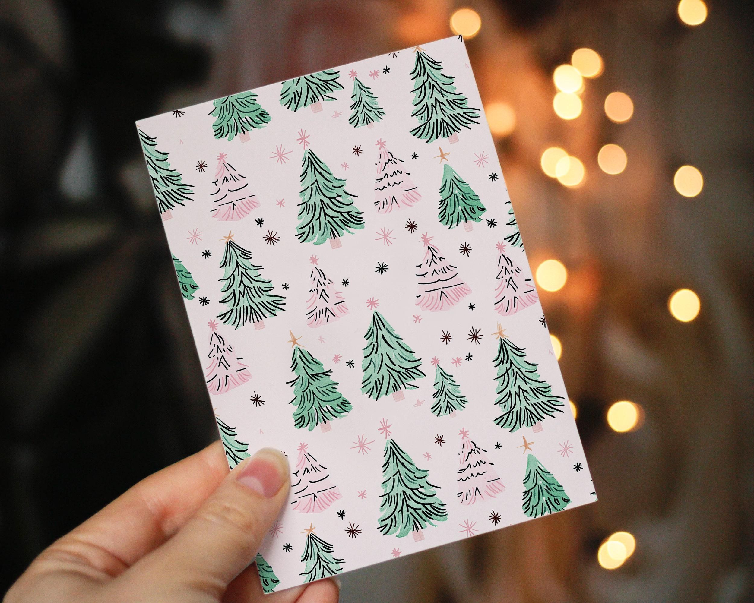 Watercolor Christmas Tree Seamless Pattern, Pink and Green Holiday ...