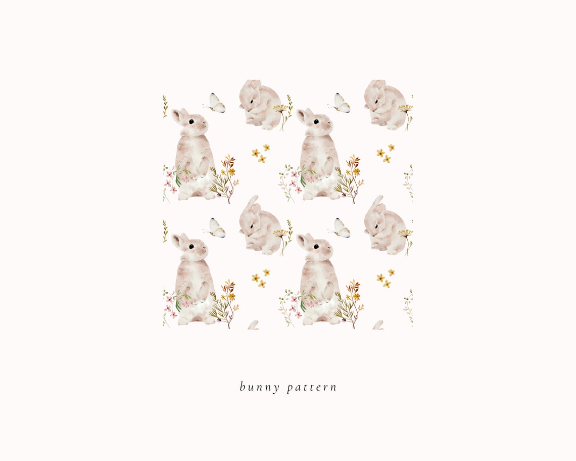 Watercolor Bunny Rabbit Digital Paper, Easter Seamless Pattern, Spring ...