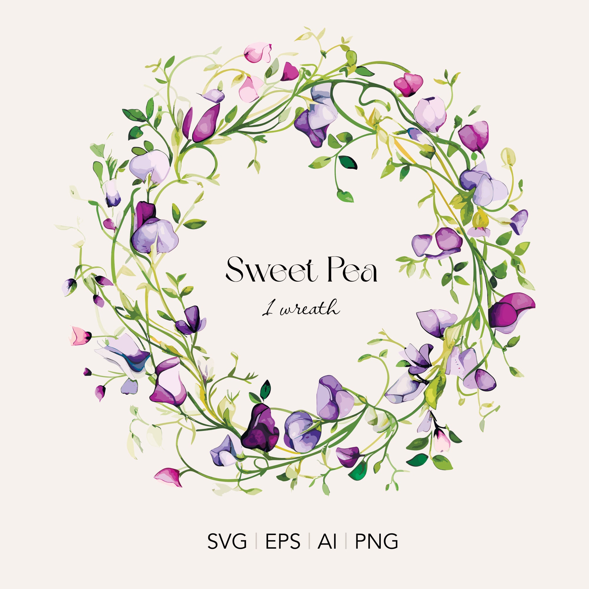 Wildflower Sweet Pea Wreath Svg, Vector Floral Spring Wreath ...