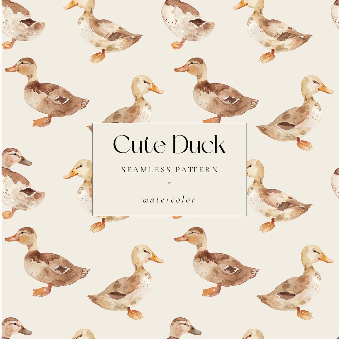 Cute Duck Digital Paper Background, Watercolor Seamless Pattern, Beige ...