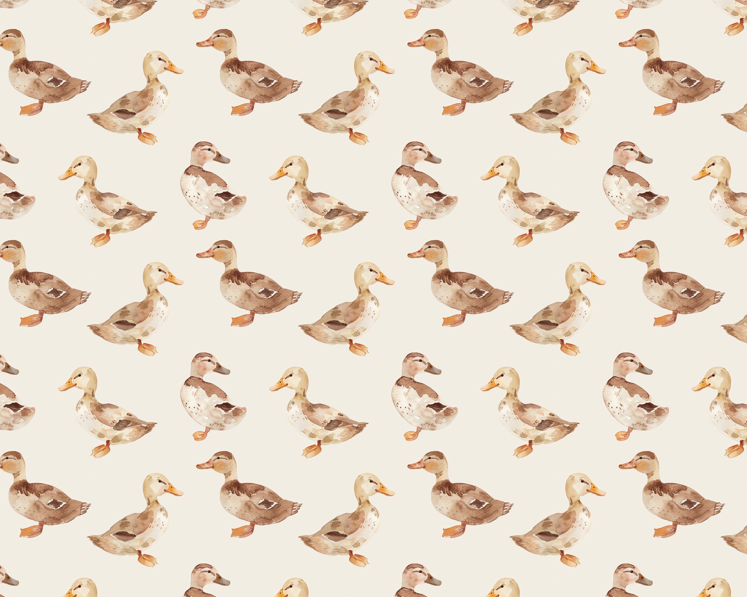 Cute Duck Digital Paper Background, Watercolor Seamless Pattern, Beige ...