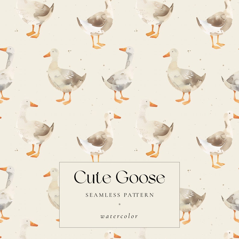 Cute Goose Digital Paper Background, Watercolor Seamless Pattern ...