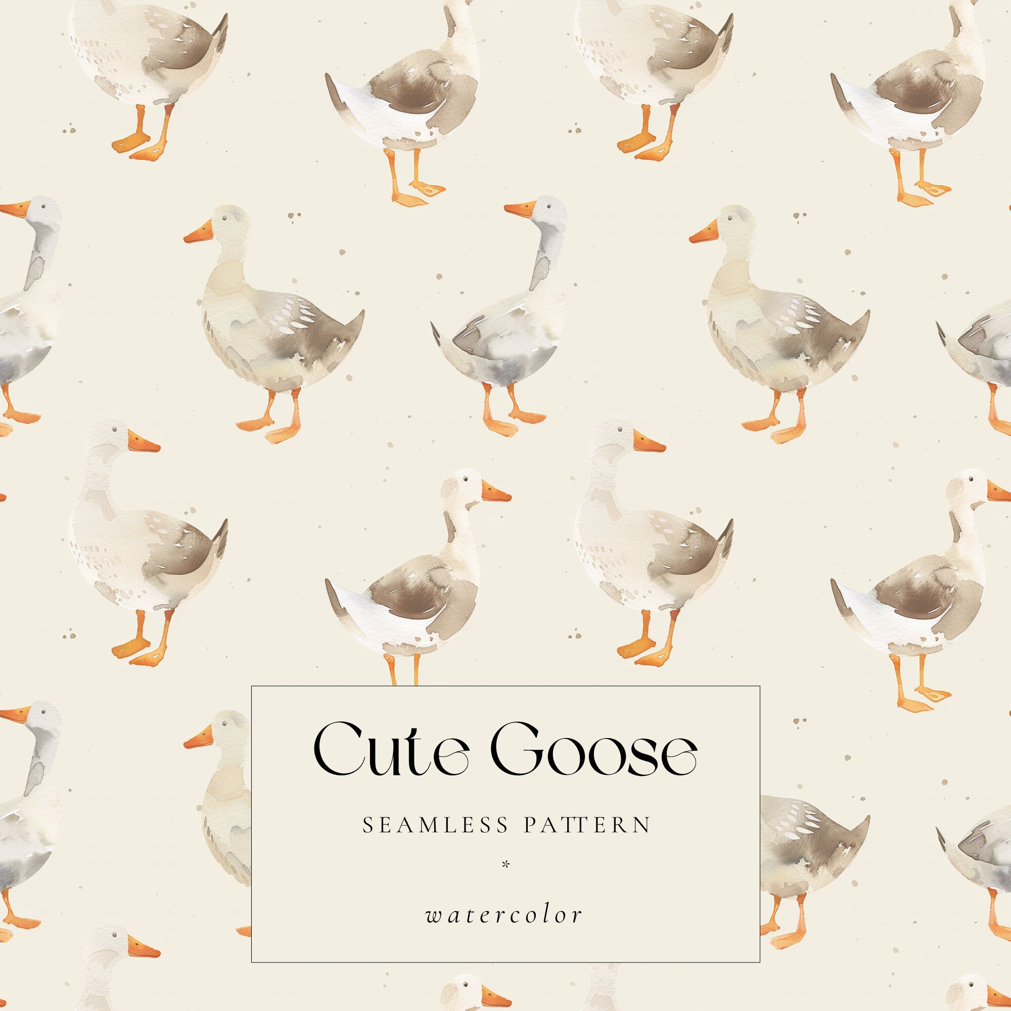 Cute Goose Digital Paper Background, Watercolor Seamless Pattern ...