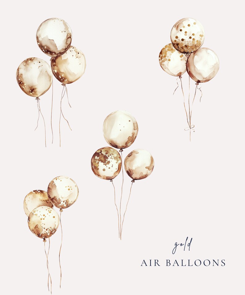 Watercolor Rose Gold Birthday Party Clipart, Pink Gold Birthday ...