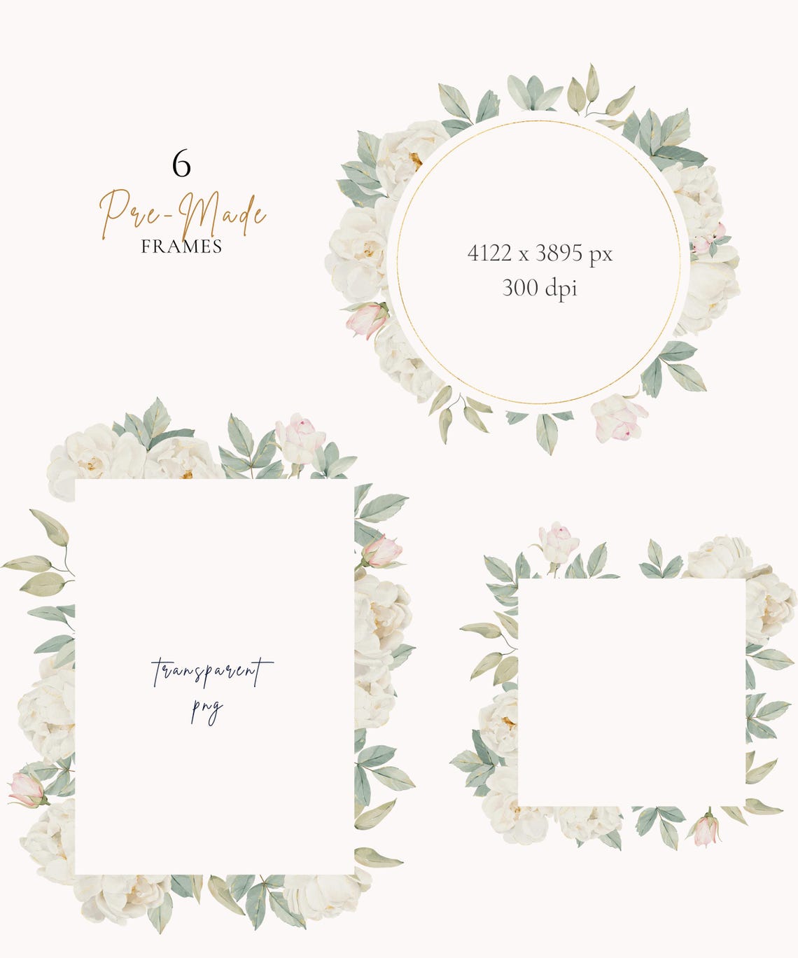 White Rose Watercolor Clipart, Elegant Bridal Floral PNG Bundle ...