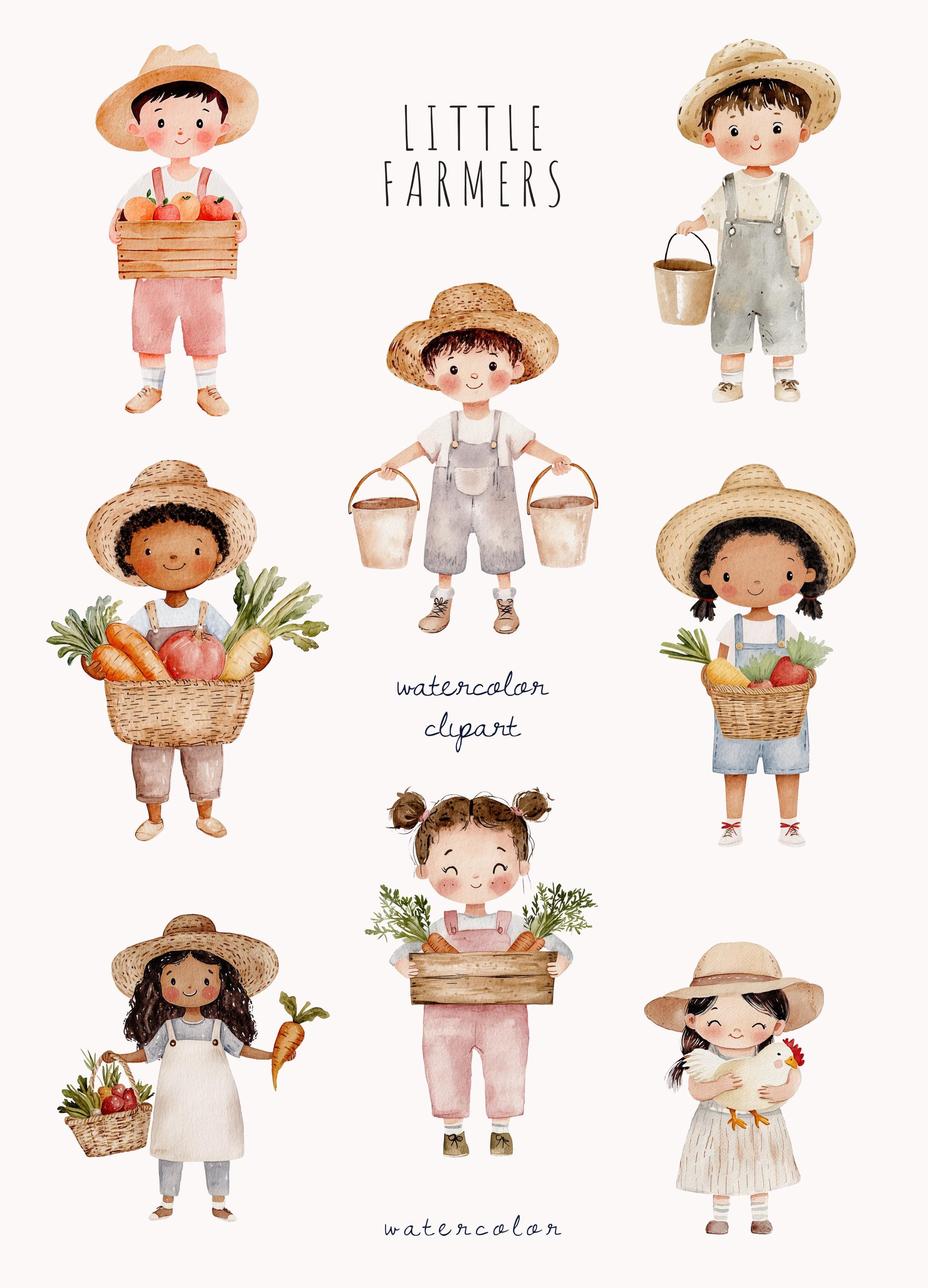 Watercolor Farm Clipart Bundle, Cute Farm Animals PNG, Rustic ...