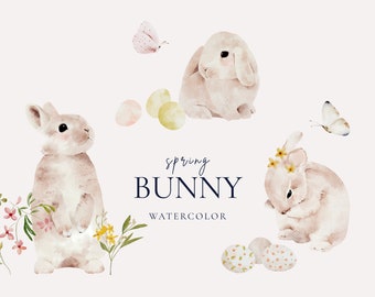 Watercolor Bunny Rabbit Digital Paper, Easter Seamless Pattern, Spring ...