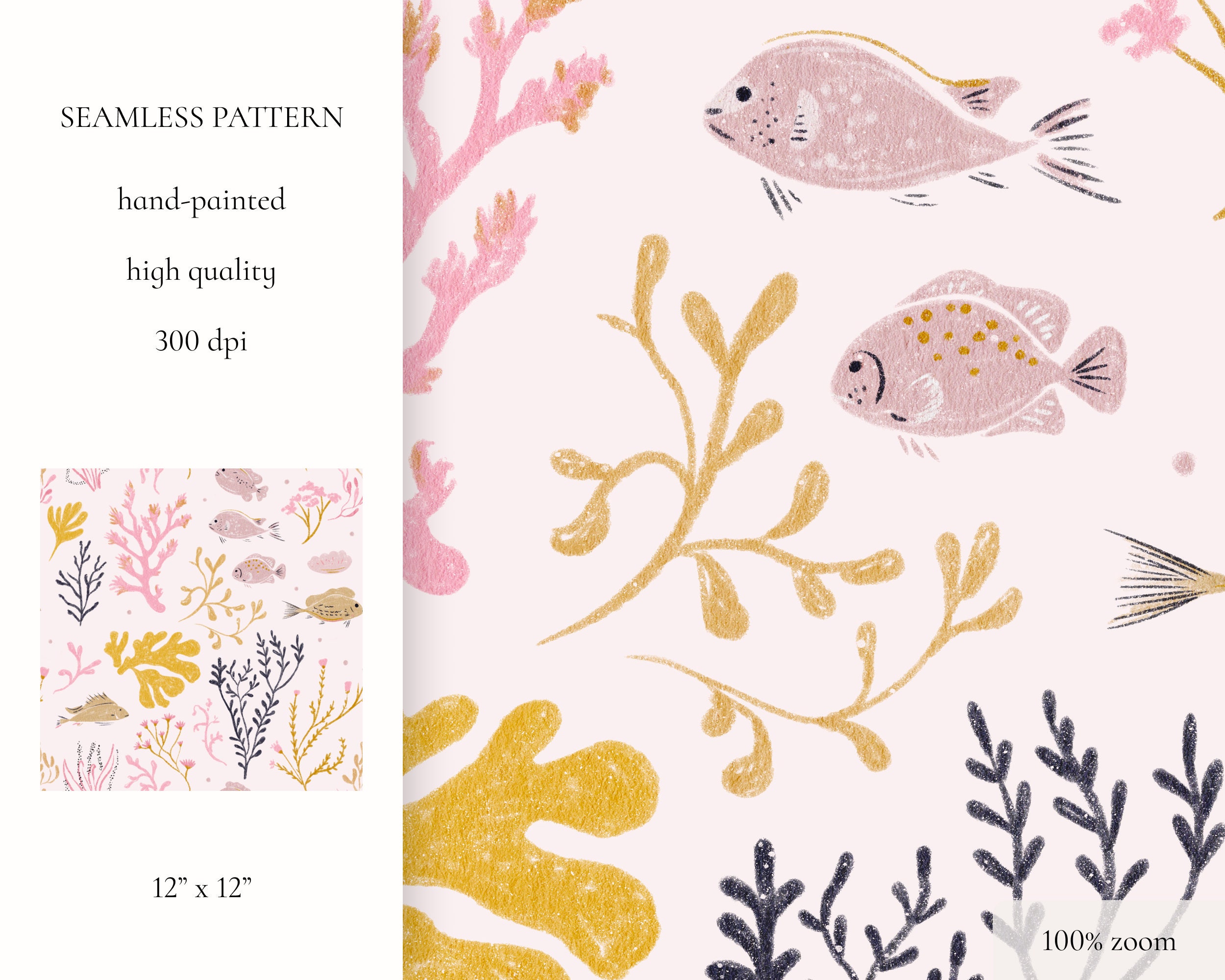 Sea Life Seamless Pattern, Pastel Coral Reef Pattern, Ocean Fish ...