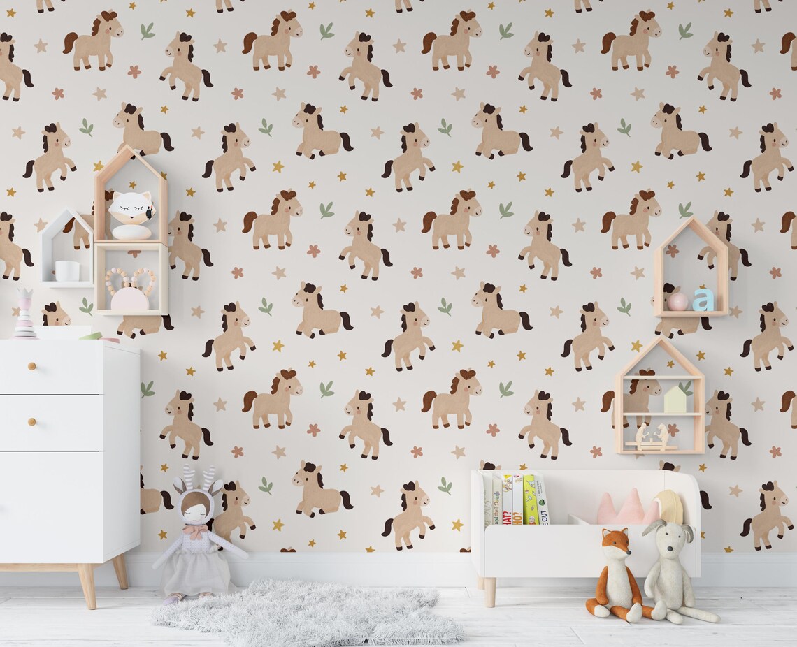 Cute Horse Seamless Pattern, Pony Kids Fabric Design, Farm Animal ...