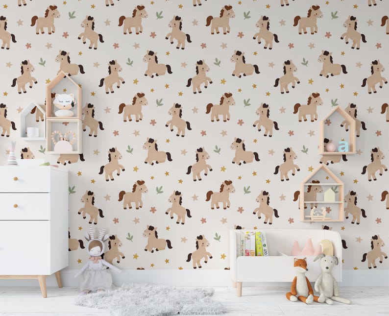 Cute Horse Seamless Pattern, Pony Kids Fabric Design, Farm Animal ...