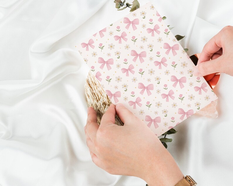 Watercolor Pink Bow Daisy Pattern, Cute Floral Seamless Digital Paper ...