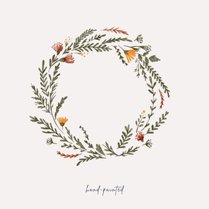 Watercolor Floral Doodle Wreath Png, Wildflower Wreath Clipart, Modern ...