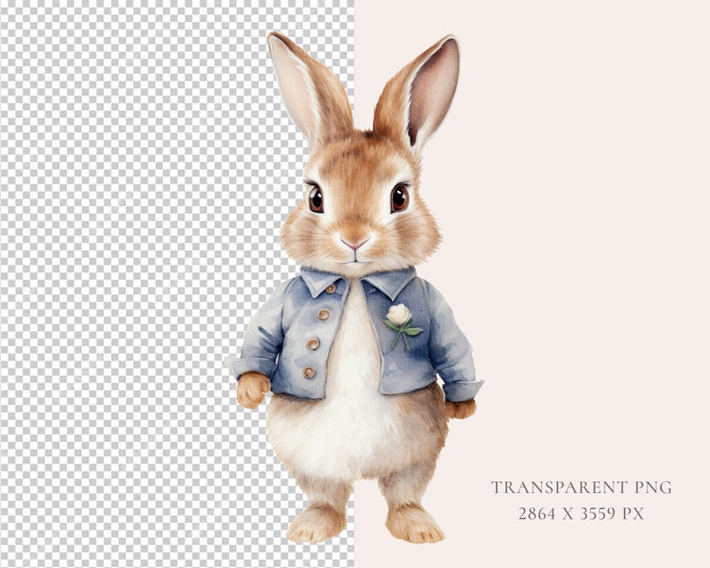 Watercolor Bunny Rabbit Clipart, Easter Bunny Png, Bunny Nursery, Cute ...