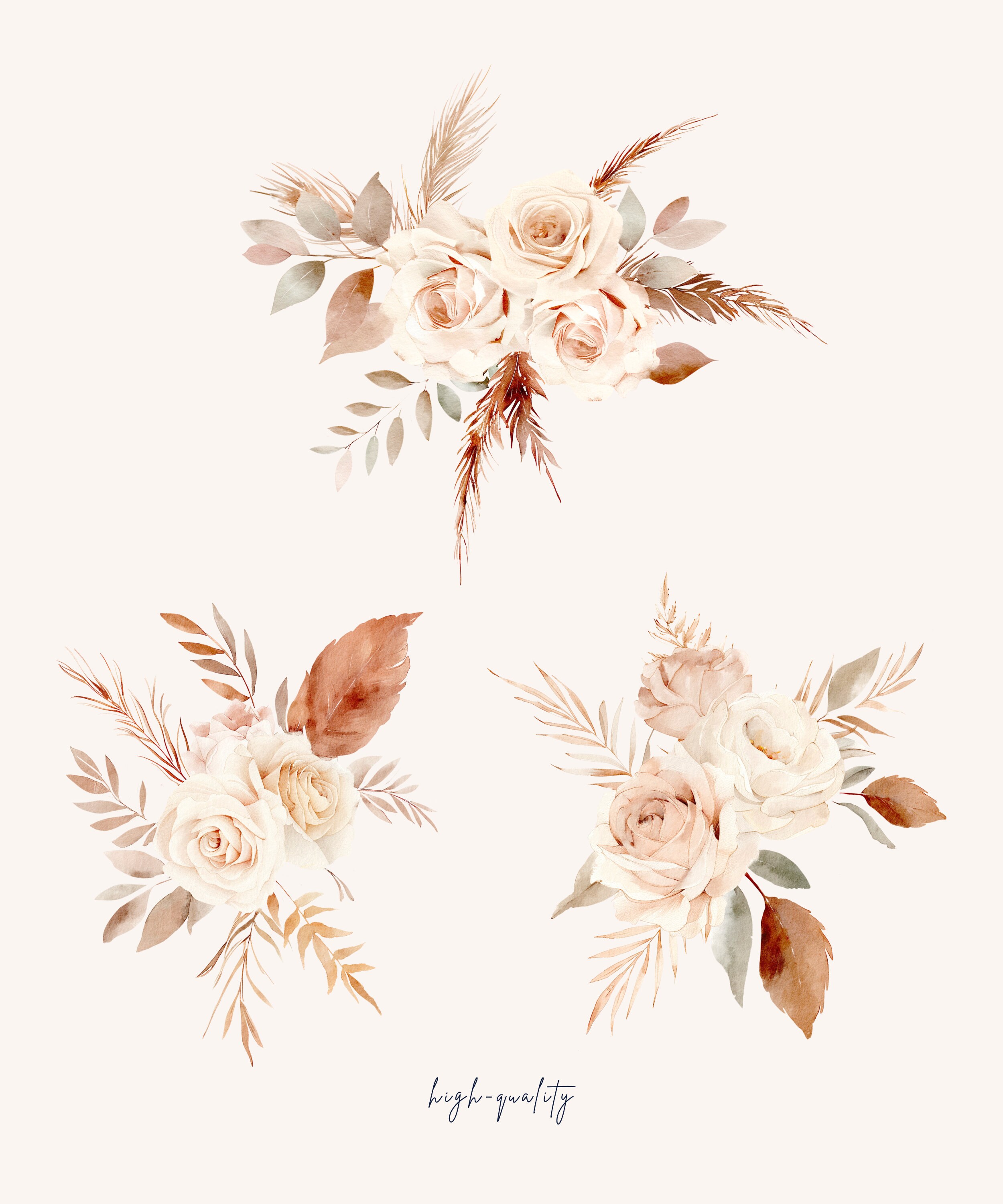 Watercolor Beige Ivory Rose Clipart, Neutral Flower Arrangement, Beige ...
