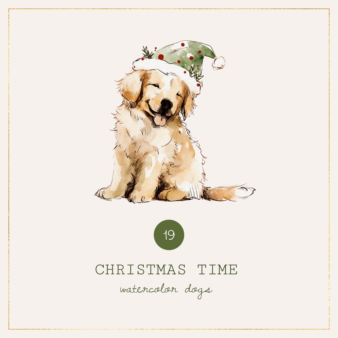 Cute Dog Watercolor Clipart, Christmas Dog Clipart, Puppy Clipart ...