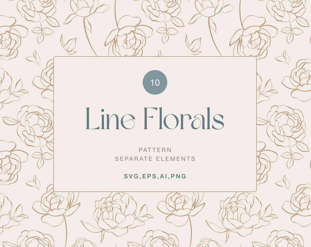 Floral Seamless Pattern SVG, Floral Line Art, Peony Flowers Svg, Rose ...