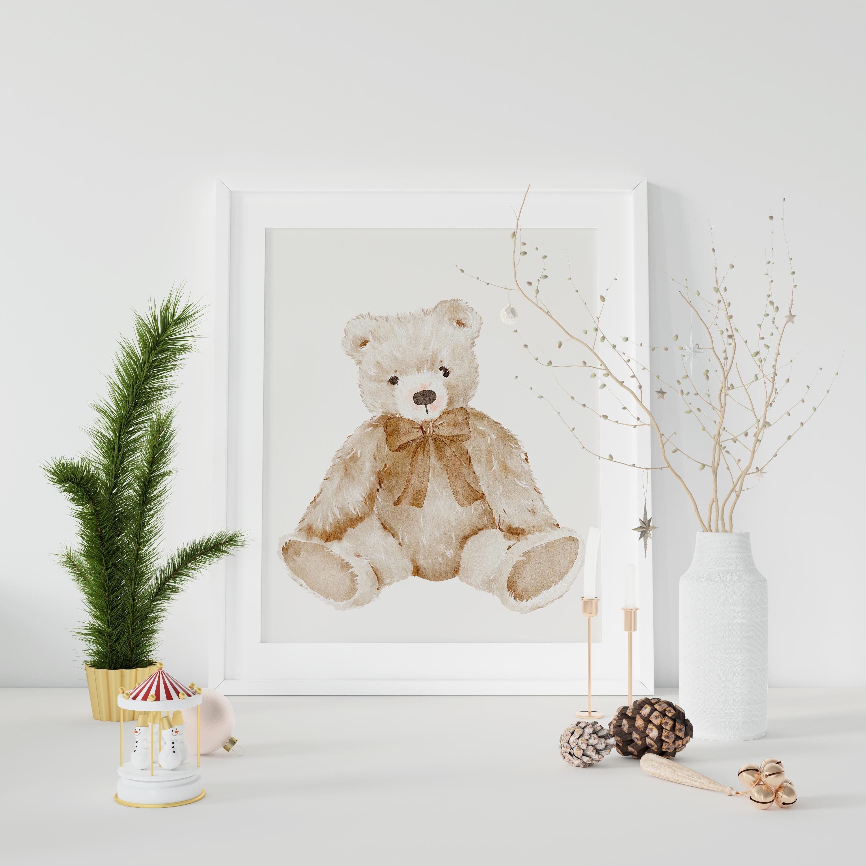 Watercolor Teddy Bear Clipart, Brown Bow Plush Toy PNG, Hand-drawn Baby ...