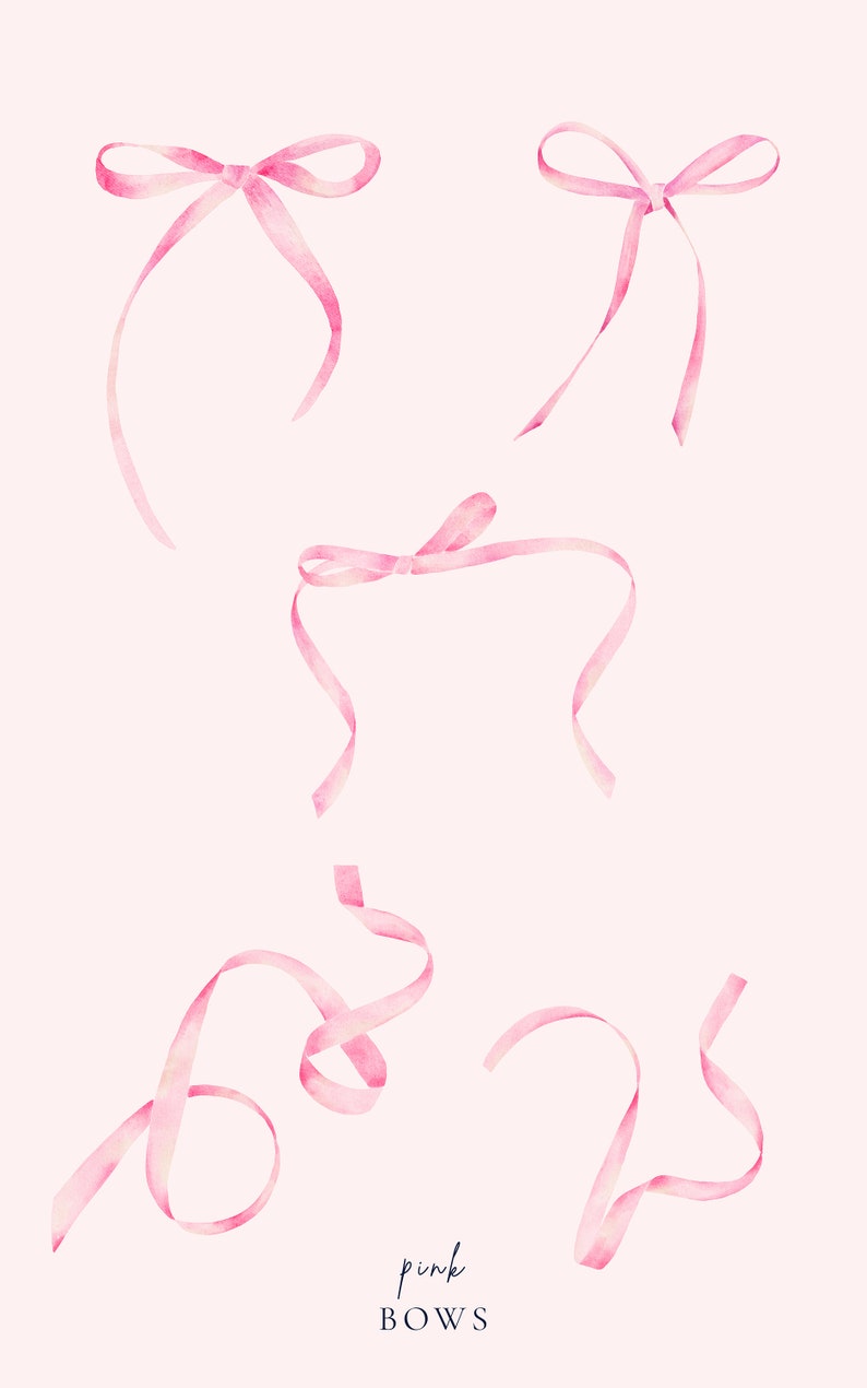 Watercolor Muted Pink Bow Clipart, Pastel Pink Ribbon Png, Baby Girl ...