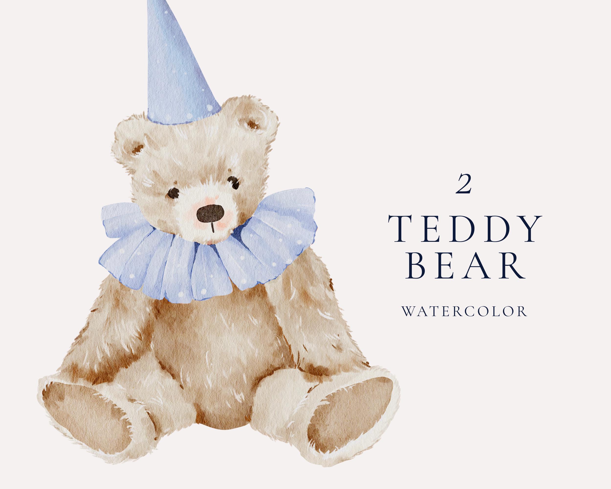 Cute Watercolor Teddy Bear Clipart, Birthday Clipart, Blue Teddy Bear ...