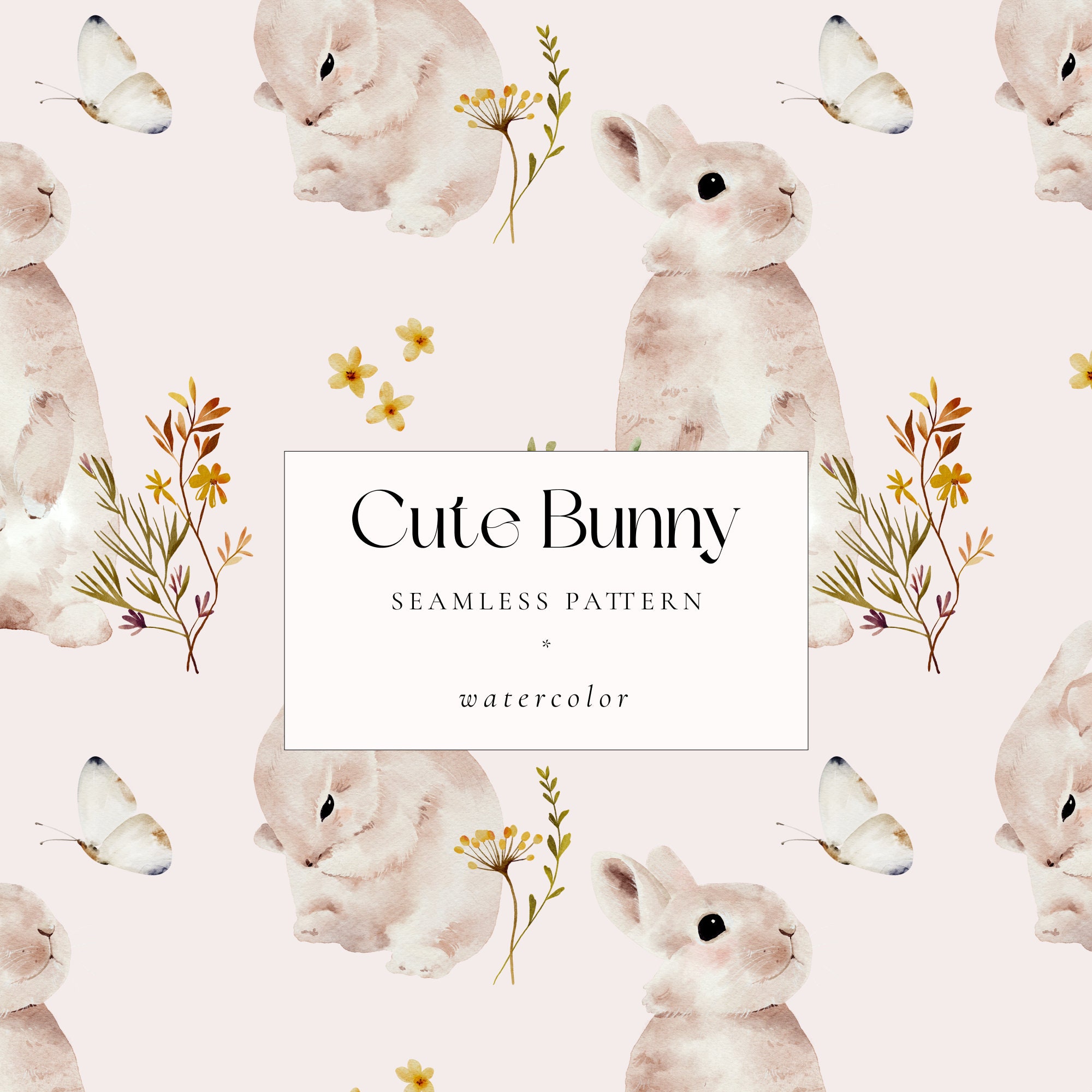 Watercolor Bunny Rabbit Digital Paper, Easter Seamless Pattern, Spring ...