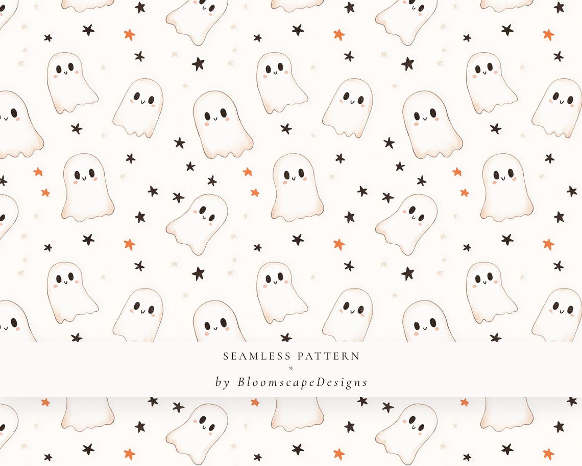 Cute Ghost Halloween Pattern, Spooky Ghost Digital Paper, Halloween ...