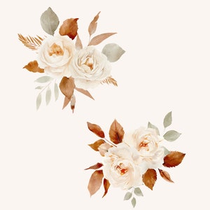 Watercolor Beige Ivory Rose Clipart, Neutral Flower Arrangement, Beige ...