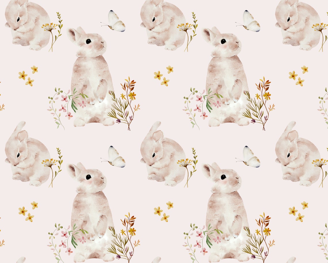 Watercolor Bunny Rabbit Digital Paper, Easter Seamless Pattern, Spring ...