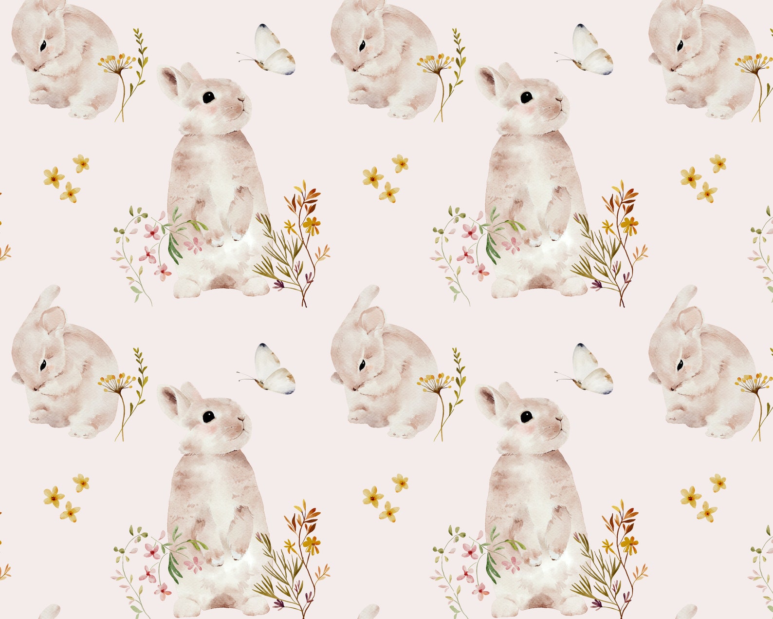 Watercolor Bunny Rabbit Digital Paper, Easter Seamless Pattern, Spring ...