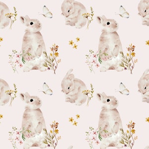 Watercolor Bunny Rabbit Digital Paper, Easter Seamless Pattern, Spring ...