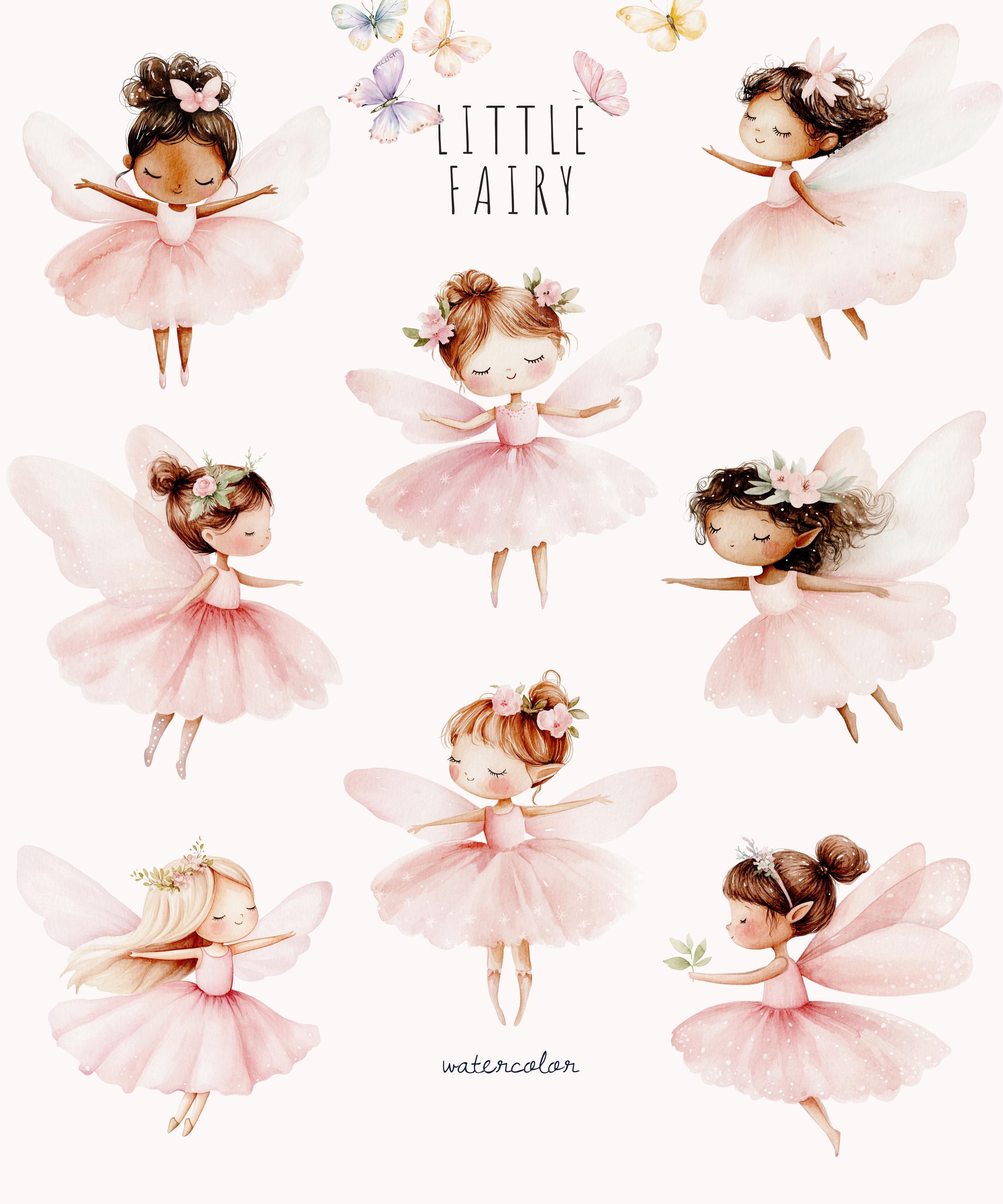Watercolor Fairy Garden Clipart, Pink Fairy Princess PNG, Woodland ...