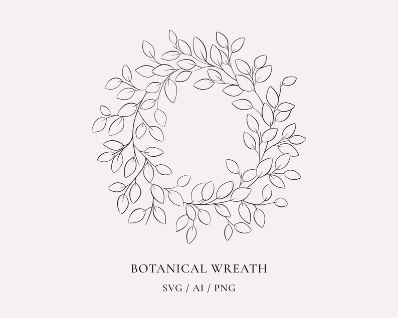Botanical Line Art Wreath Svg Clipart, Modern Floral Wreath Svg, Leaves ...