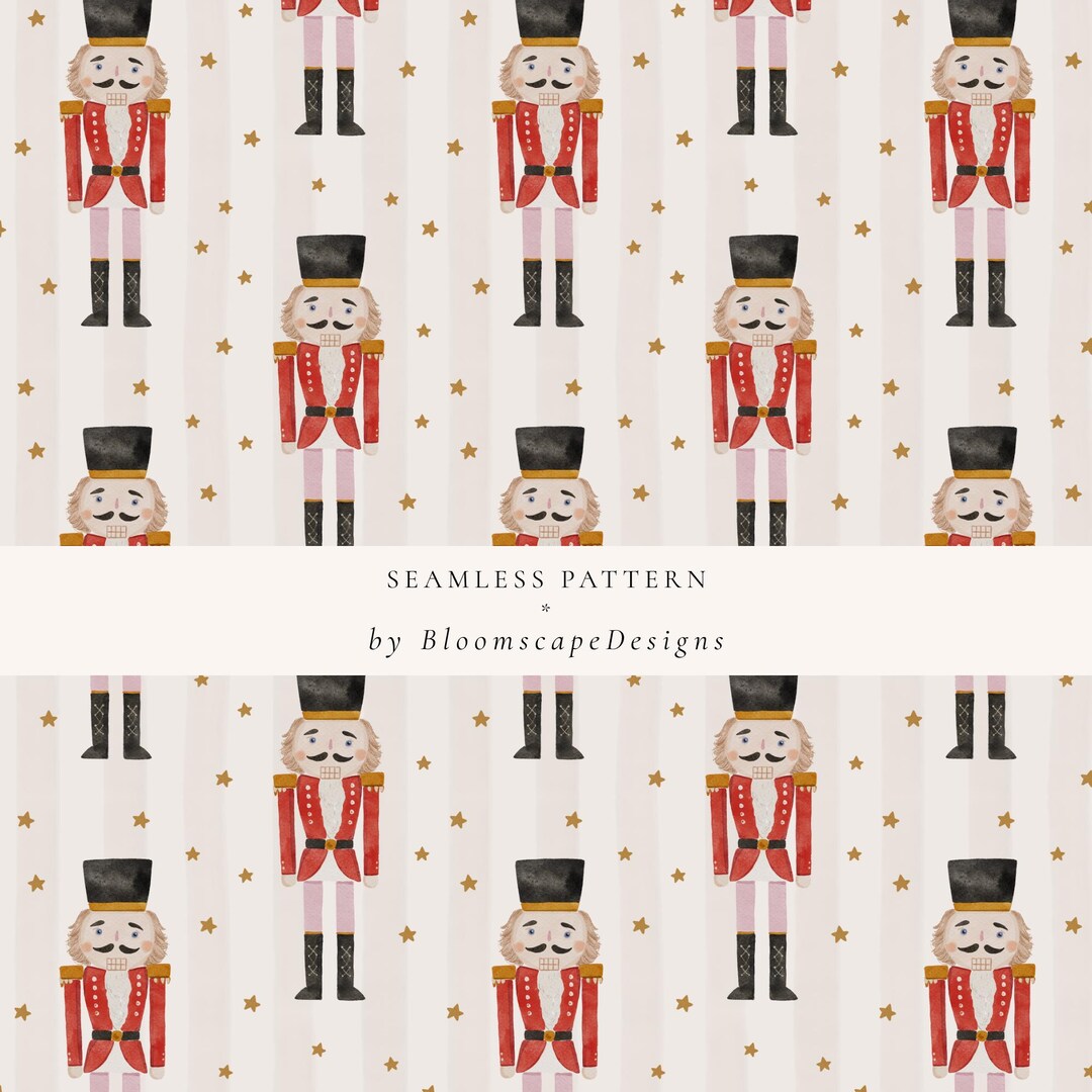Nutcracker Christmas Seamless File, Watercolor Nutcracker Pattern, Red ...
