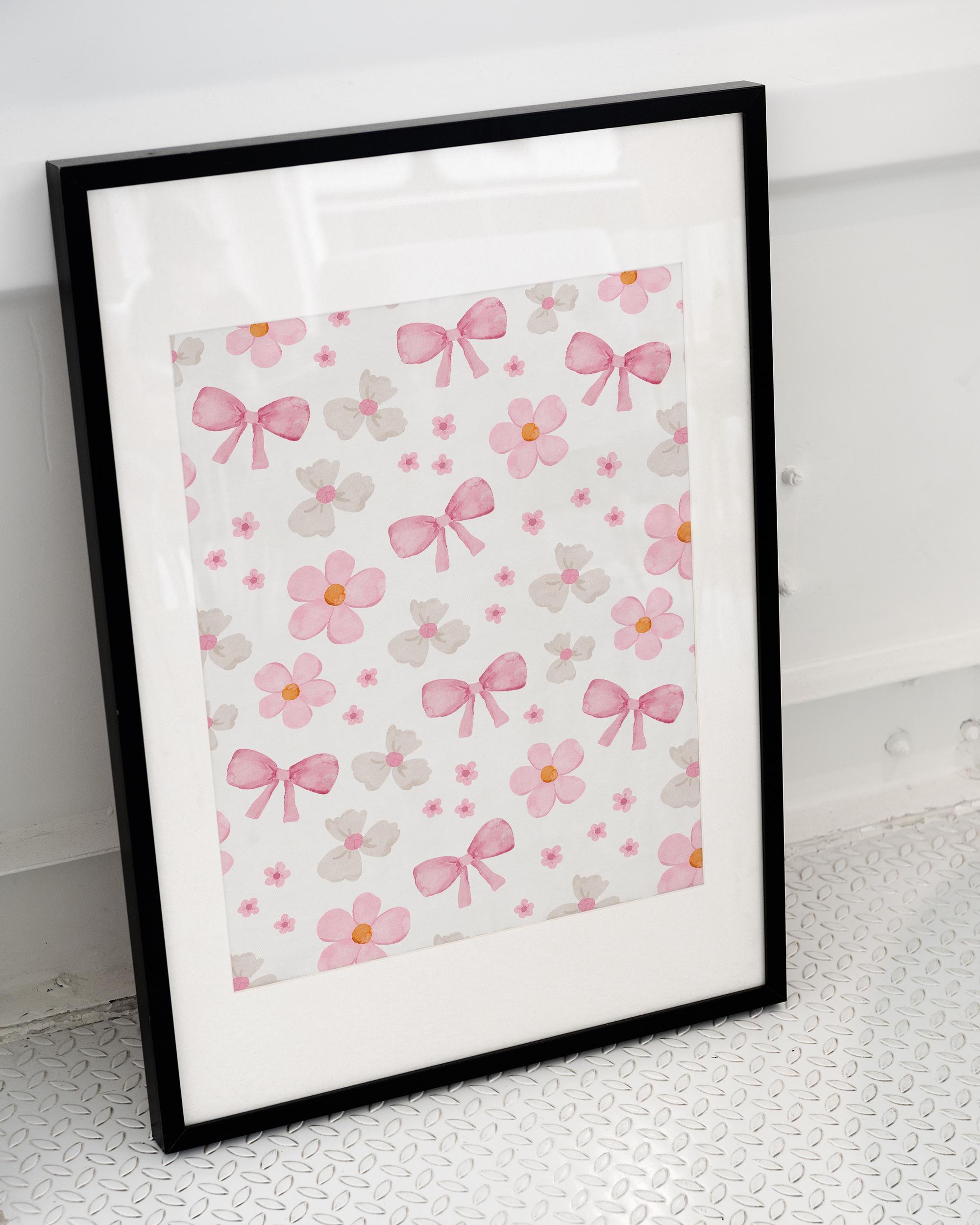 Watercolor Pink Bow Pattern, Floral Seamless Digital Paper, Cute Girly ...