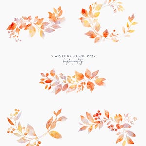 Autumn Watercolor Leaves Clipart, Fall Floral Wreaths and Branches ...