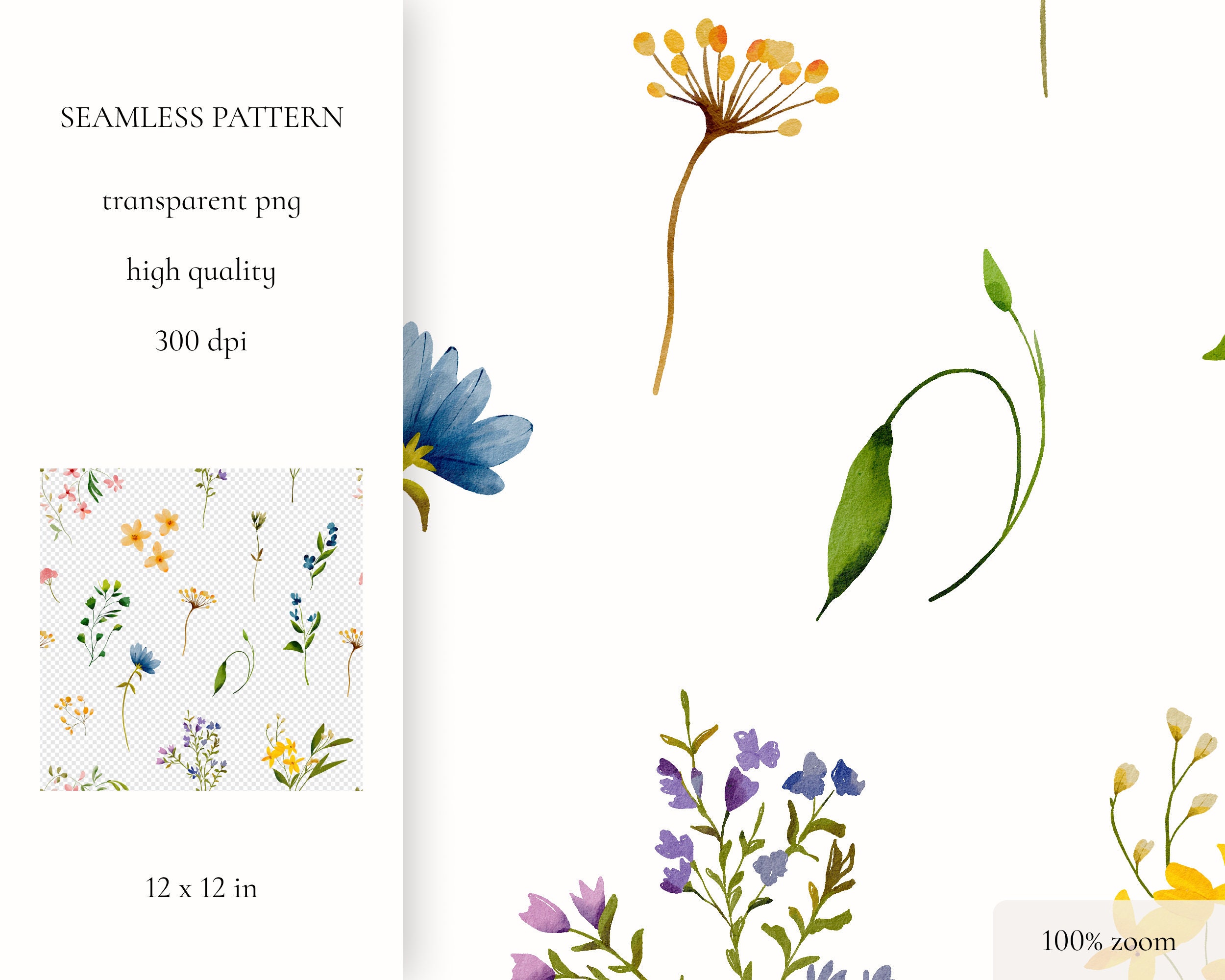 Wildflowers Watercolor Digital Paper, Summer Wildflowers Seamless ...