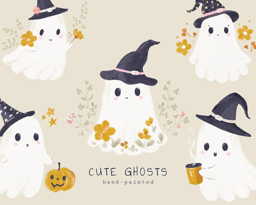 Cute Ghost PNG Clipart Bundle, Halloween Sublimation PNG, Kawaii Ghost ...