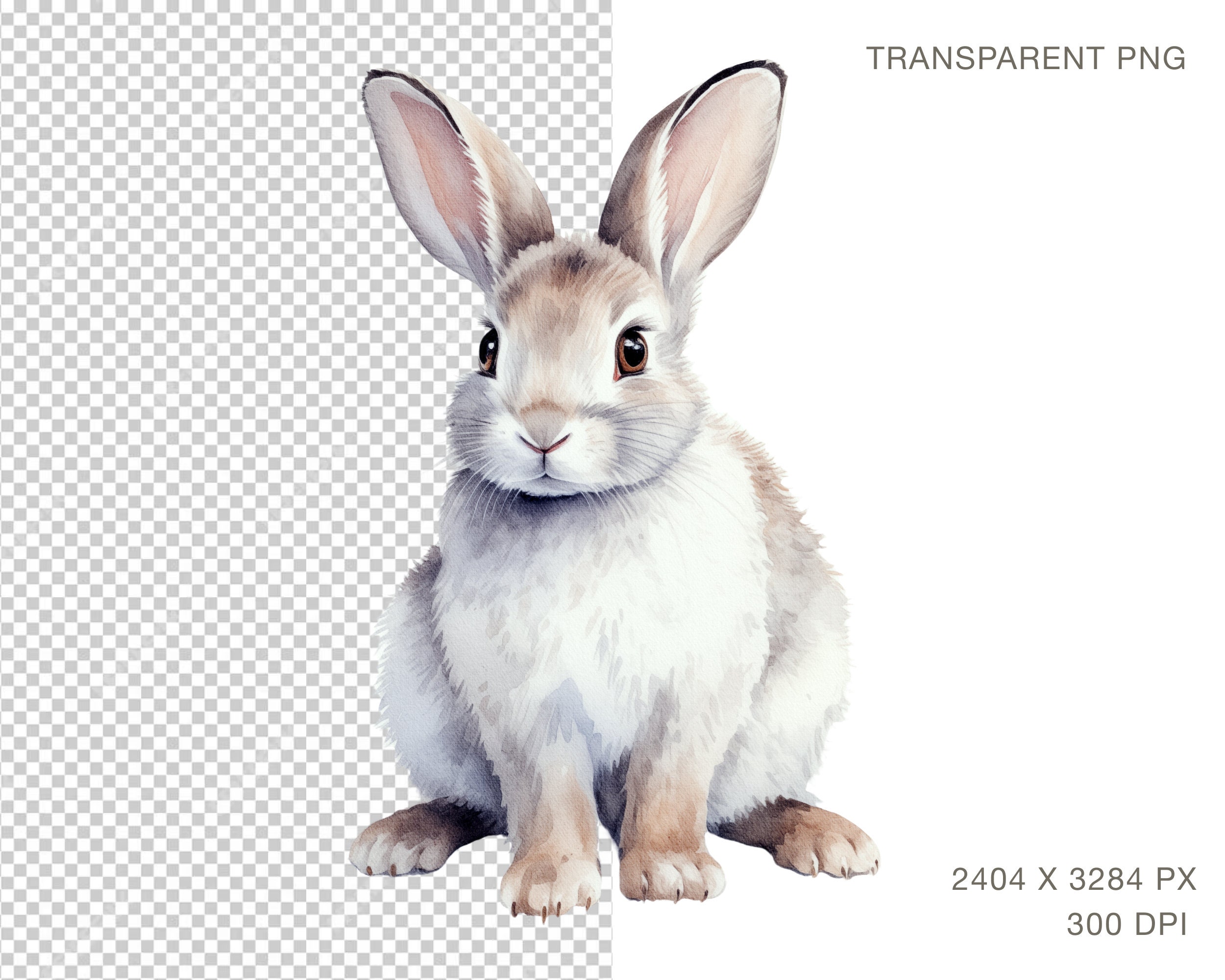 Watercolor Rabbit Clipart, Easter Rabbit Png, White Rabbit Art Print ...