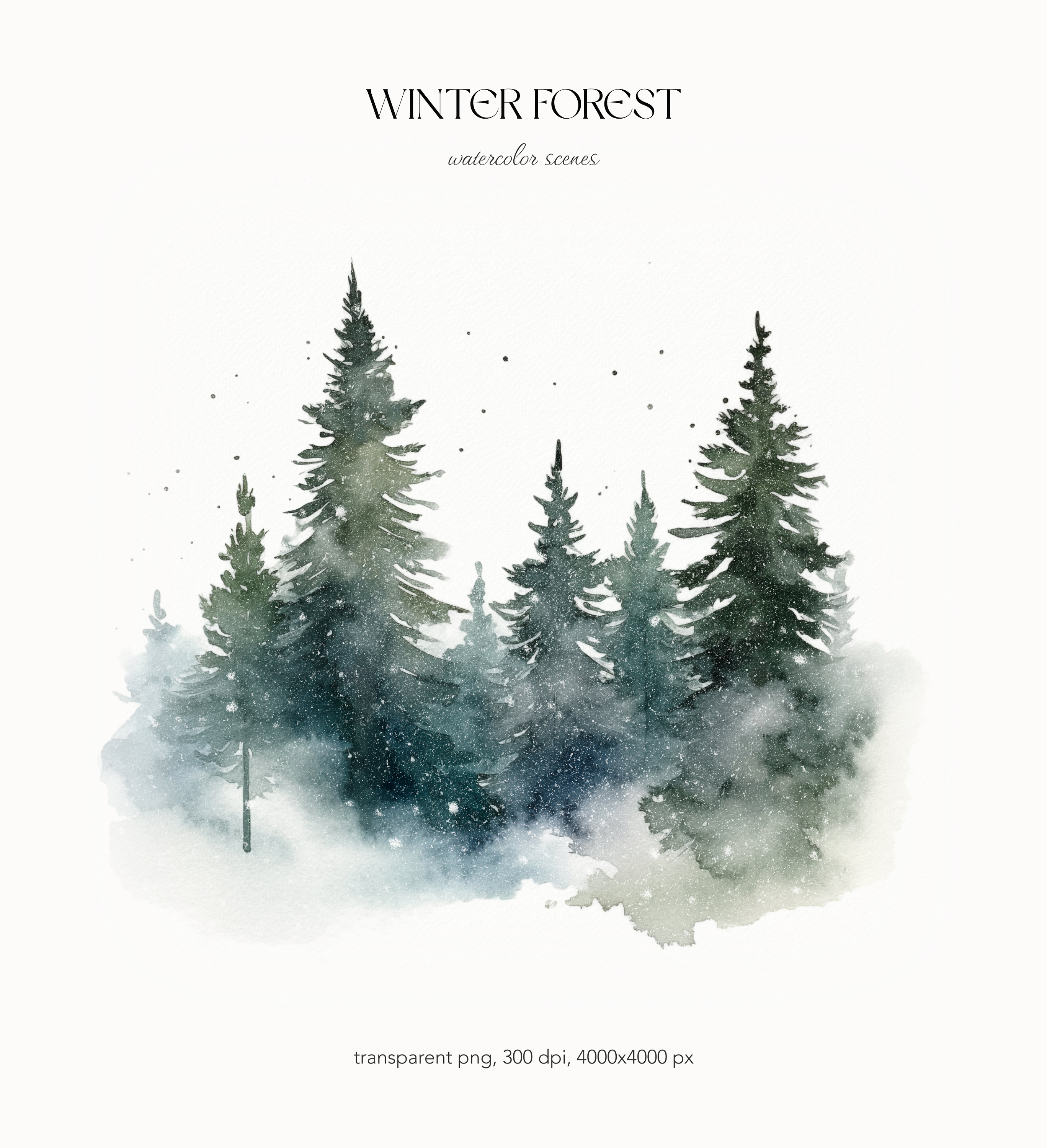 Watercolor Winter Scene Clipart, Snowy Forest Watercolor Clipart ...