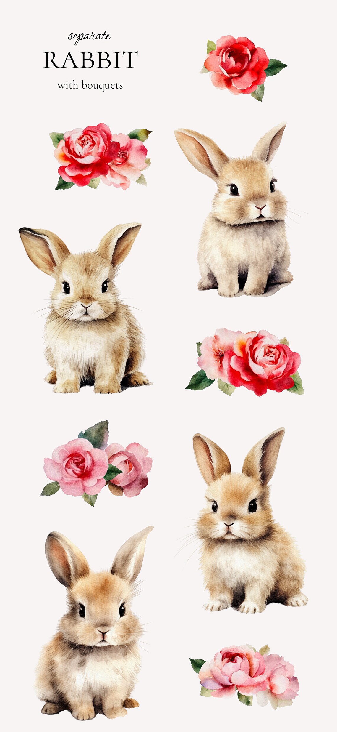 Cute Bunny Watercolor Clipart, Rabbit Spring Clipart, Floral Bunny ...