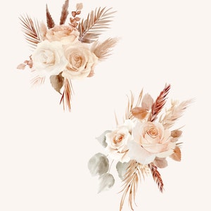 Watercolor Beige Ivory Rose Clipart, Neutral Flower Arrangement, Beige ...