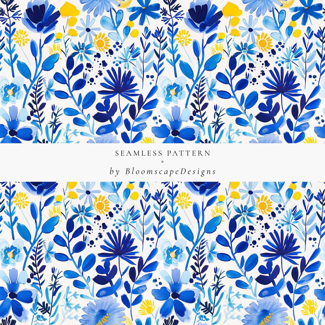 Watercolor Colorful Whimsical Wallpaper, Blue Abstract Flowers, Bright ...