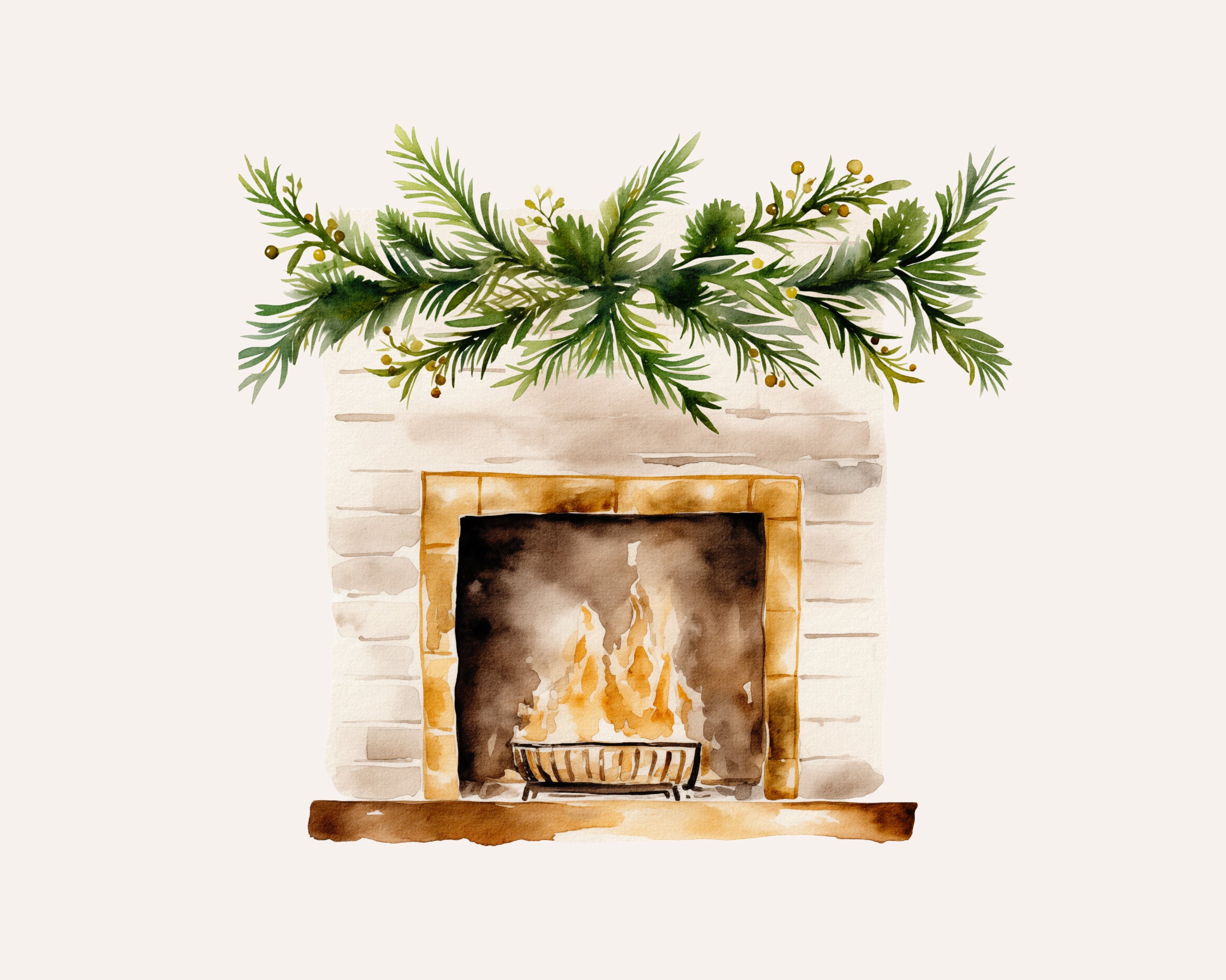 Watercolor Christmas Clipart Green and Gold Christmas - Etsy